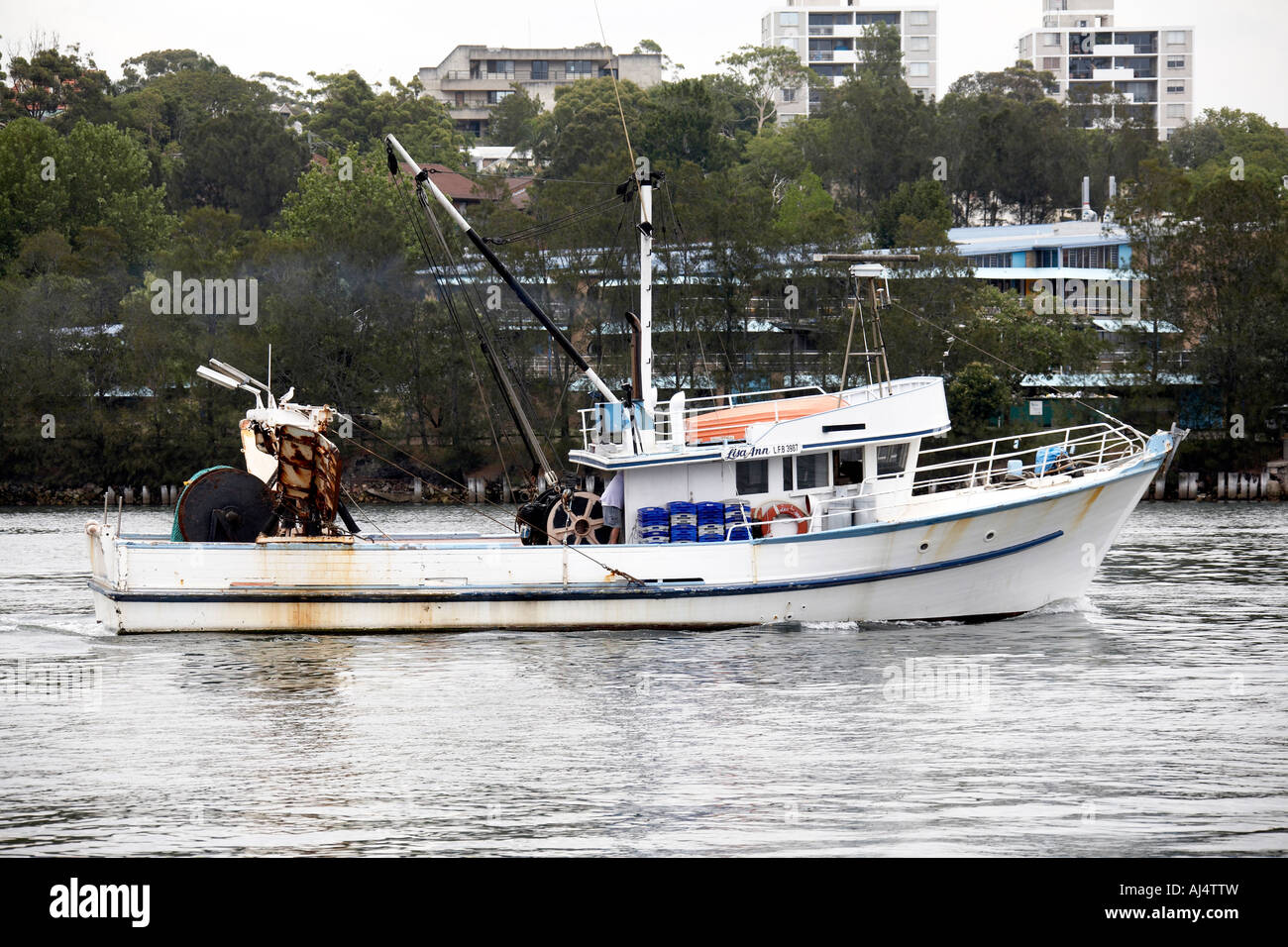 Trawler fishing boat leaving harbour Sydney New South Wales NSW ...