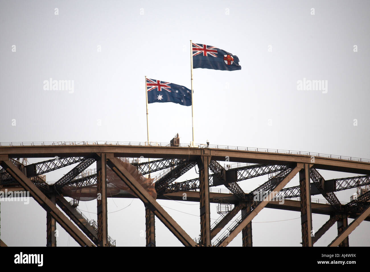 Australian flags above Harbour Bridge in Sydney New South Wales NSW ...