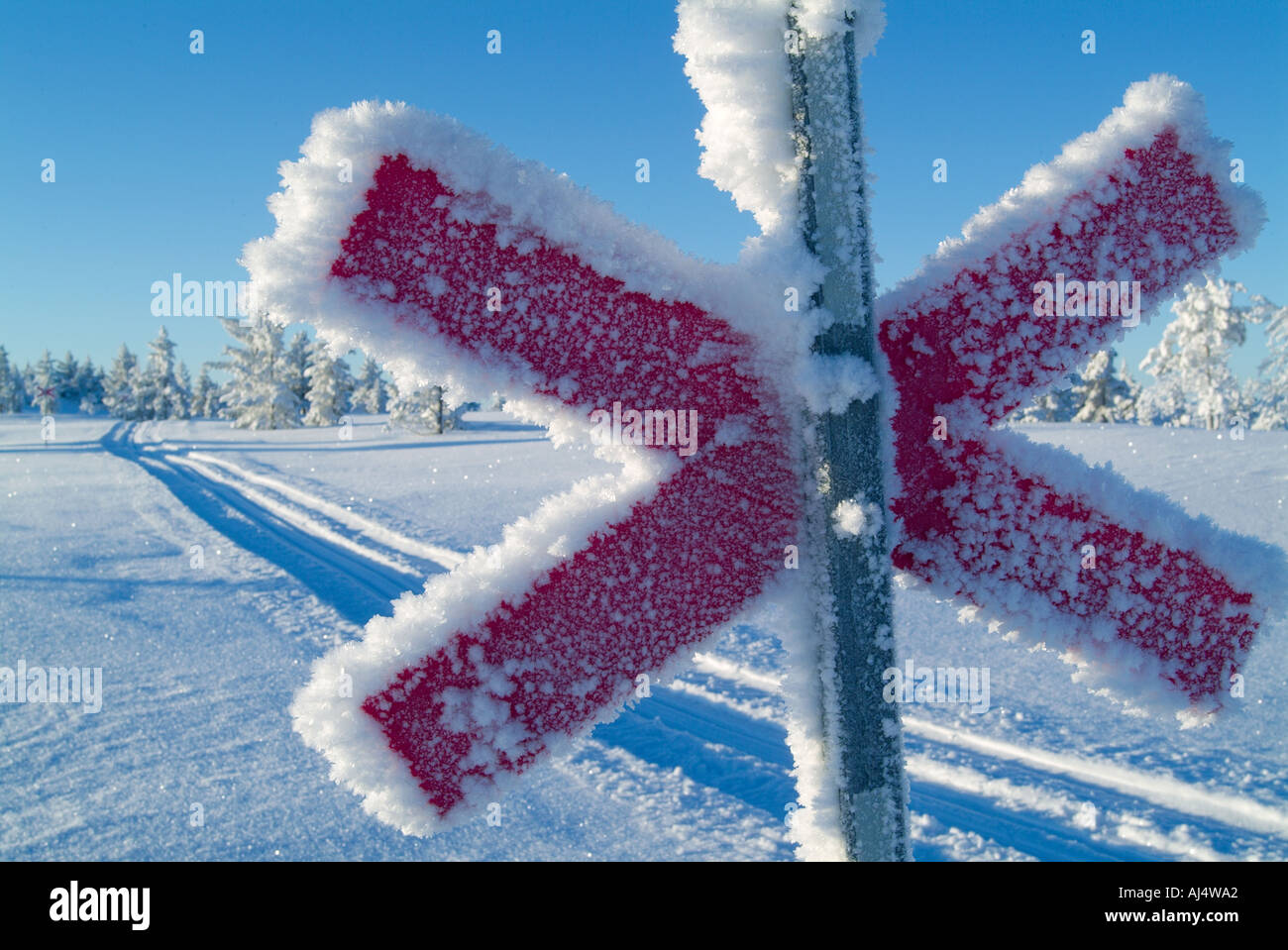 Frosty marker sign Stock Photo - Alamy