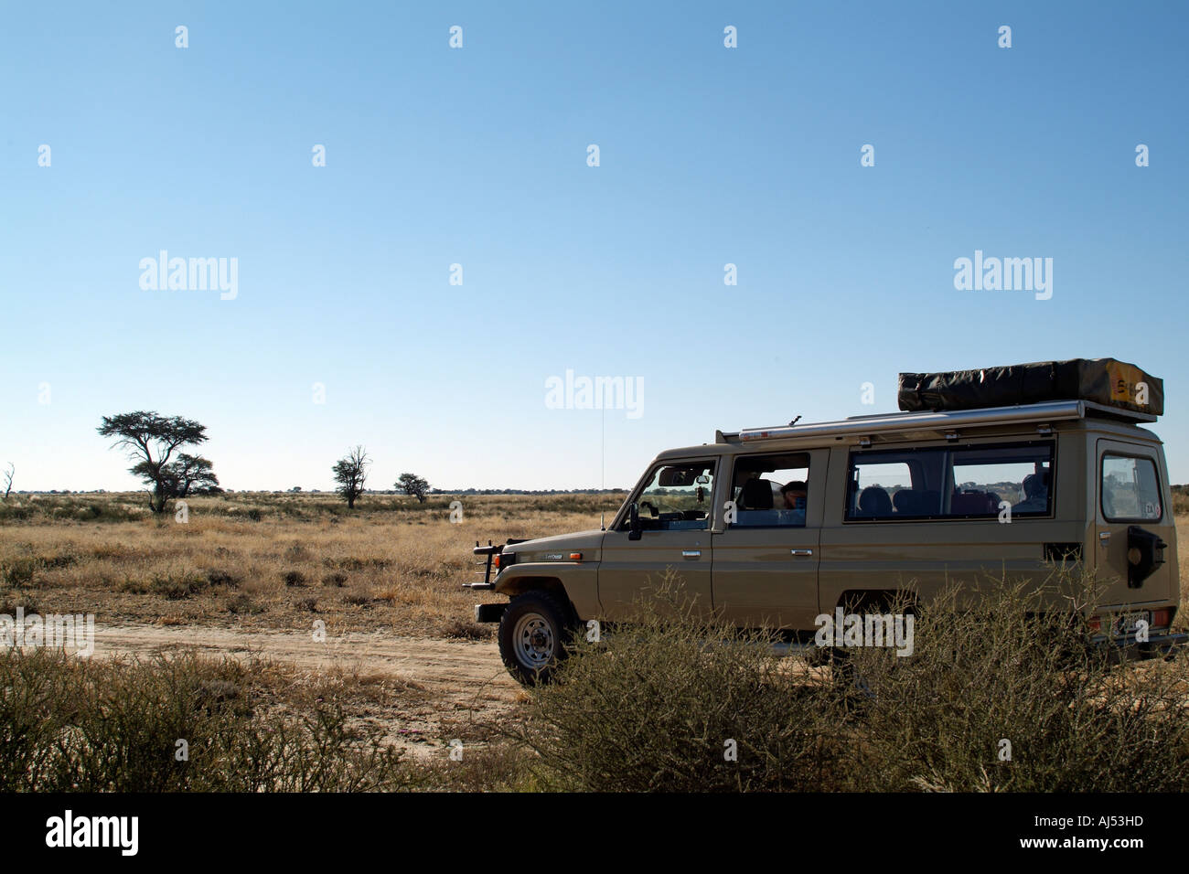 4X4 vehicle on safari in The Kalahari Transfrontier Park South Africa ...