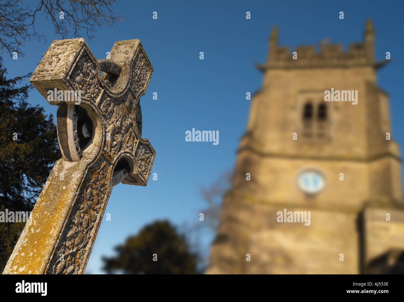 Celtic Cross in churchyard of an English Parish Church in North ...