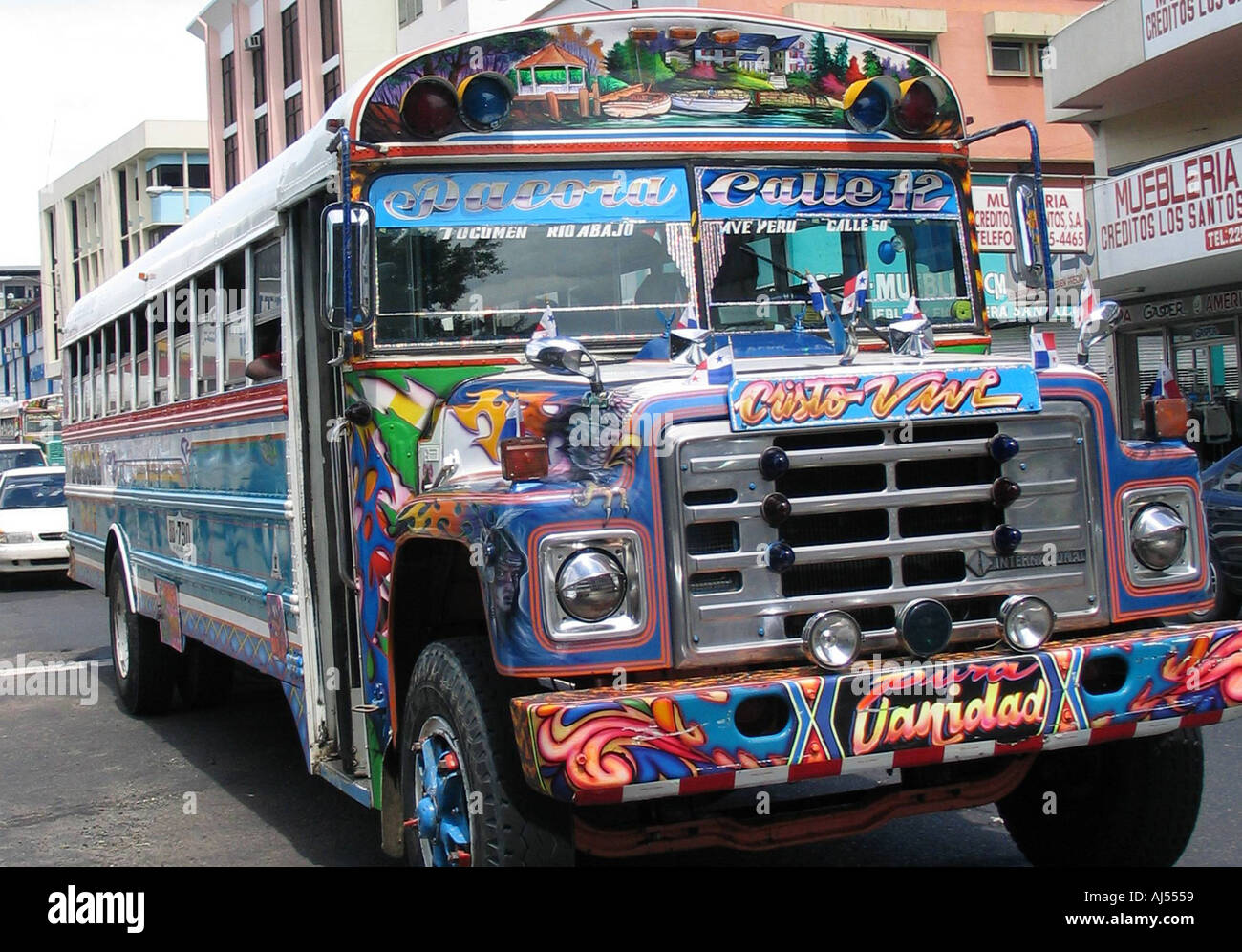 A brightly coloured bus Panama City Stock Photo - Alamy