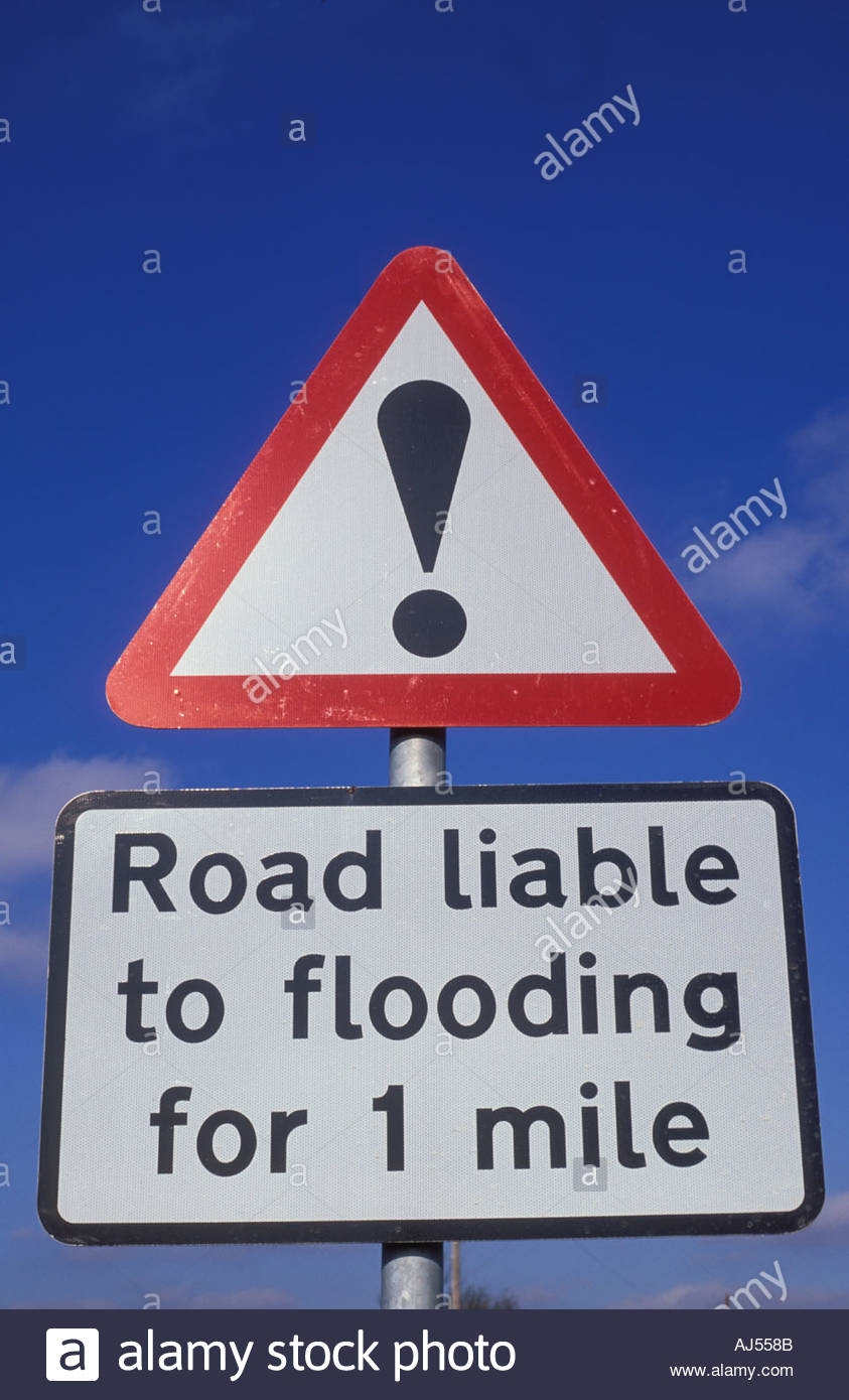 Road Warning Sign Liable Flooding Stock Photos & Road Warning Sign ...
