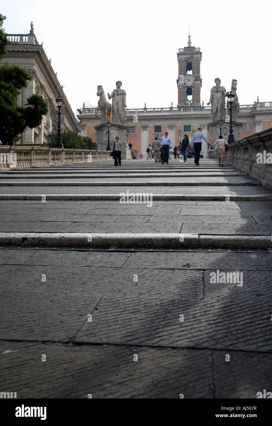 tourists walk on the Cordonata steps Michelangelo designed steps ...