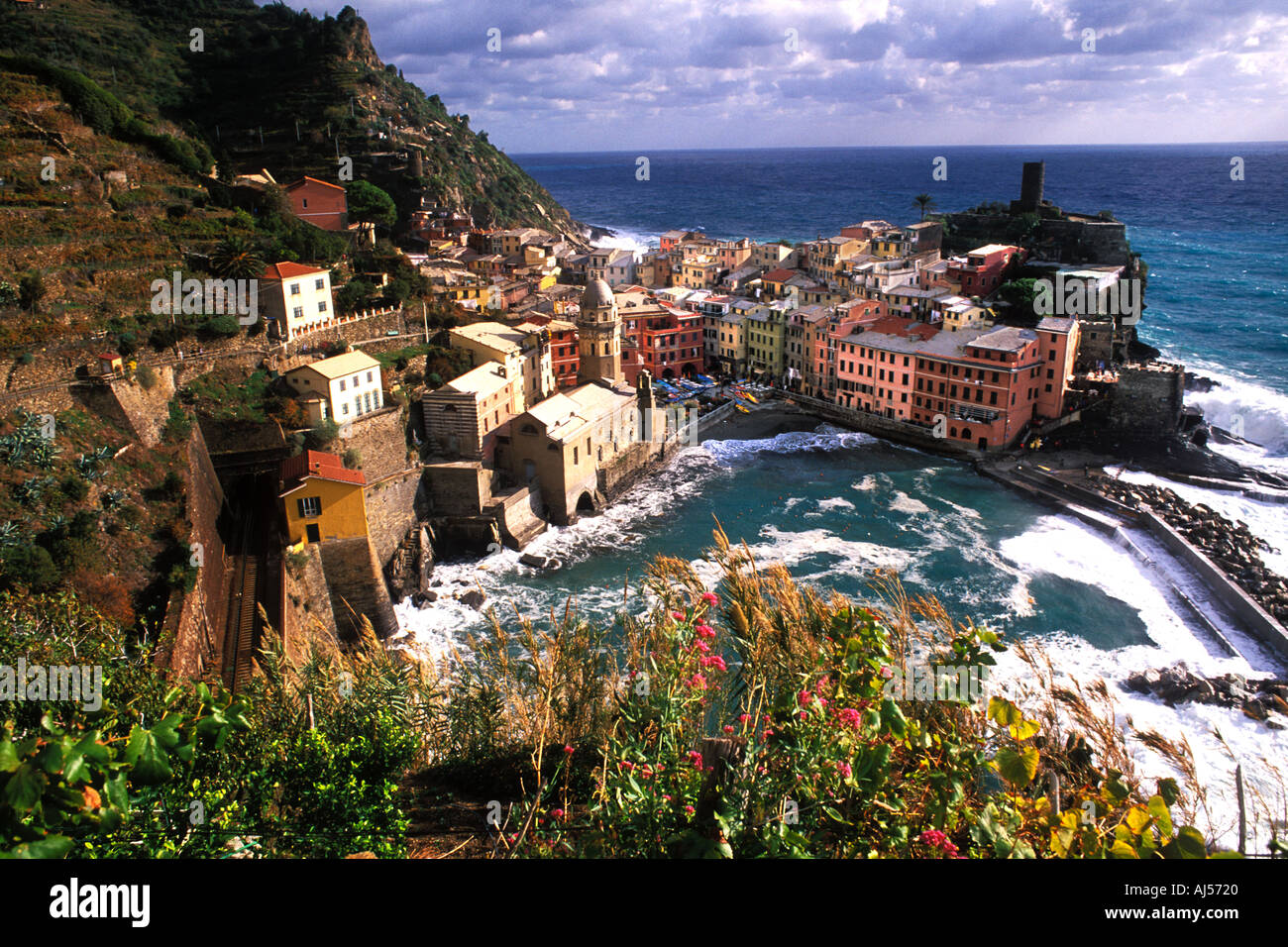 Beautiful Village of Vernazza in the Cinque Terre Area of Italy along ...