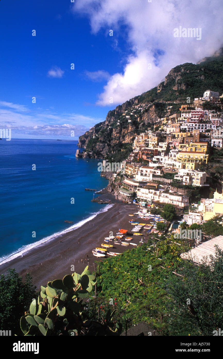 Aerial View of Mountain overlooking the Famous Village of Positano ...