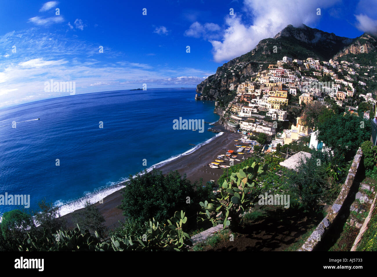 Aerial View of Mountain overlooking the Famous Village of Positano ...