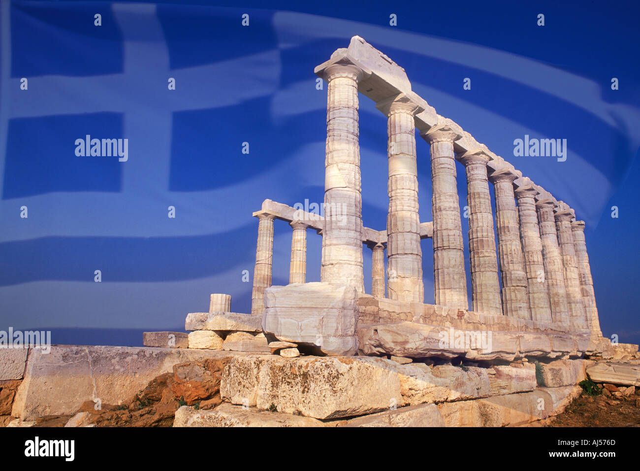 Olympics 2004 Athens Greece Flag and Cape Sounion and the Famous ...