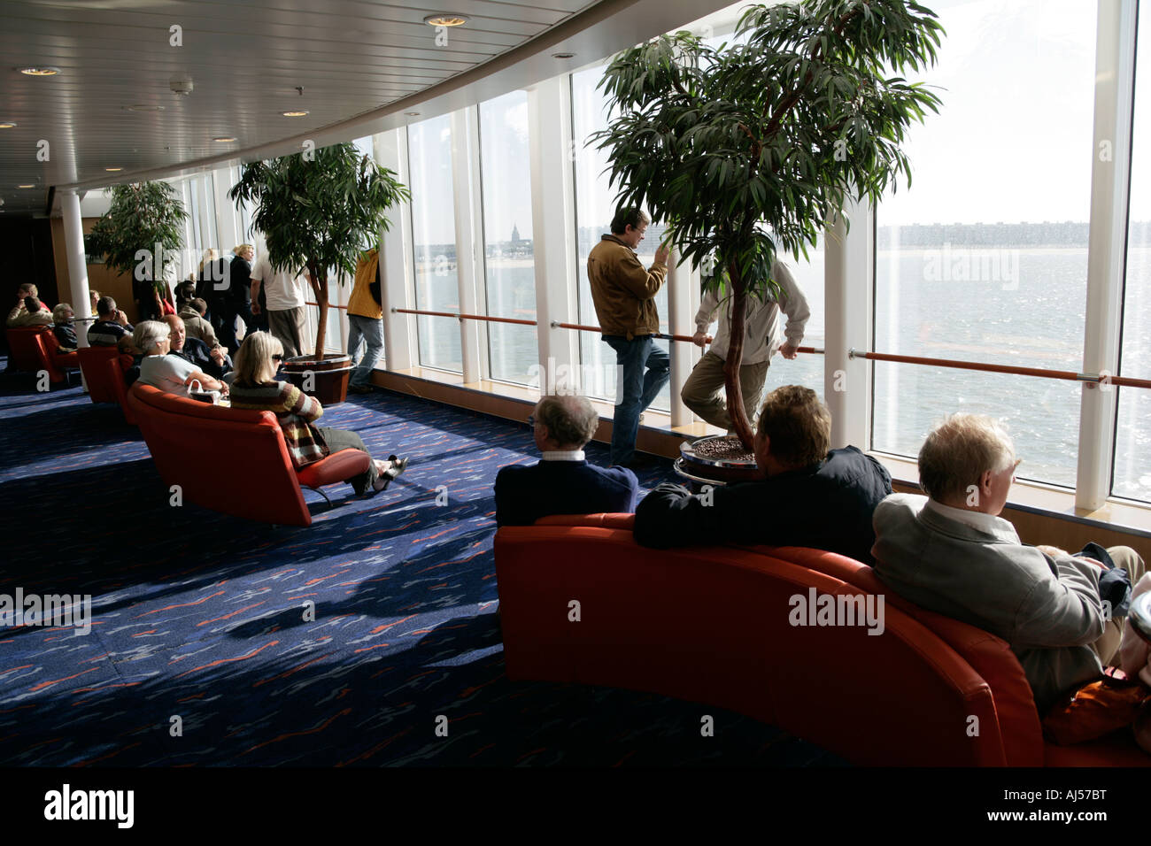 Travellers aboard a SeaFrance ferry approaching Calais France Stock ...