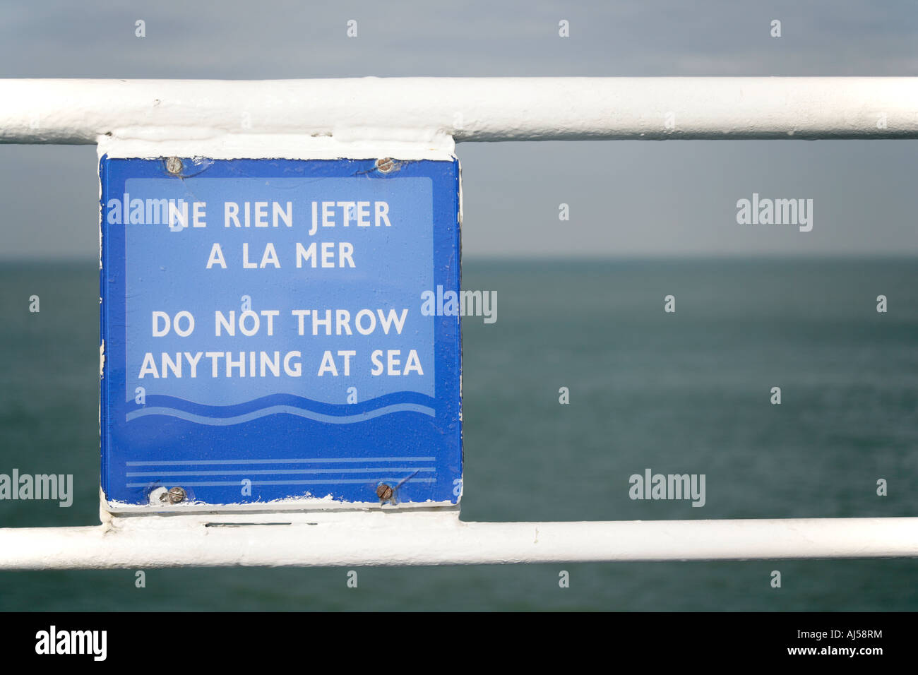 Do Not Throw Anything At Sea sign aboard a SeaFrance ferry crossing the ...