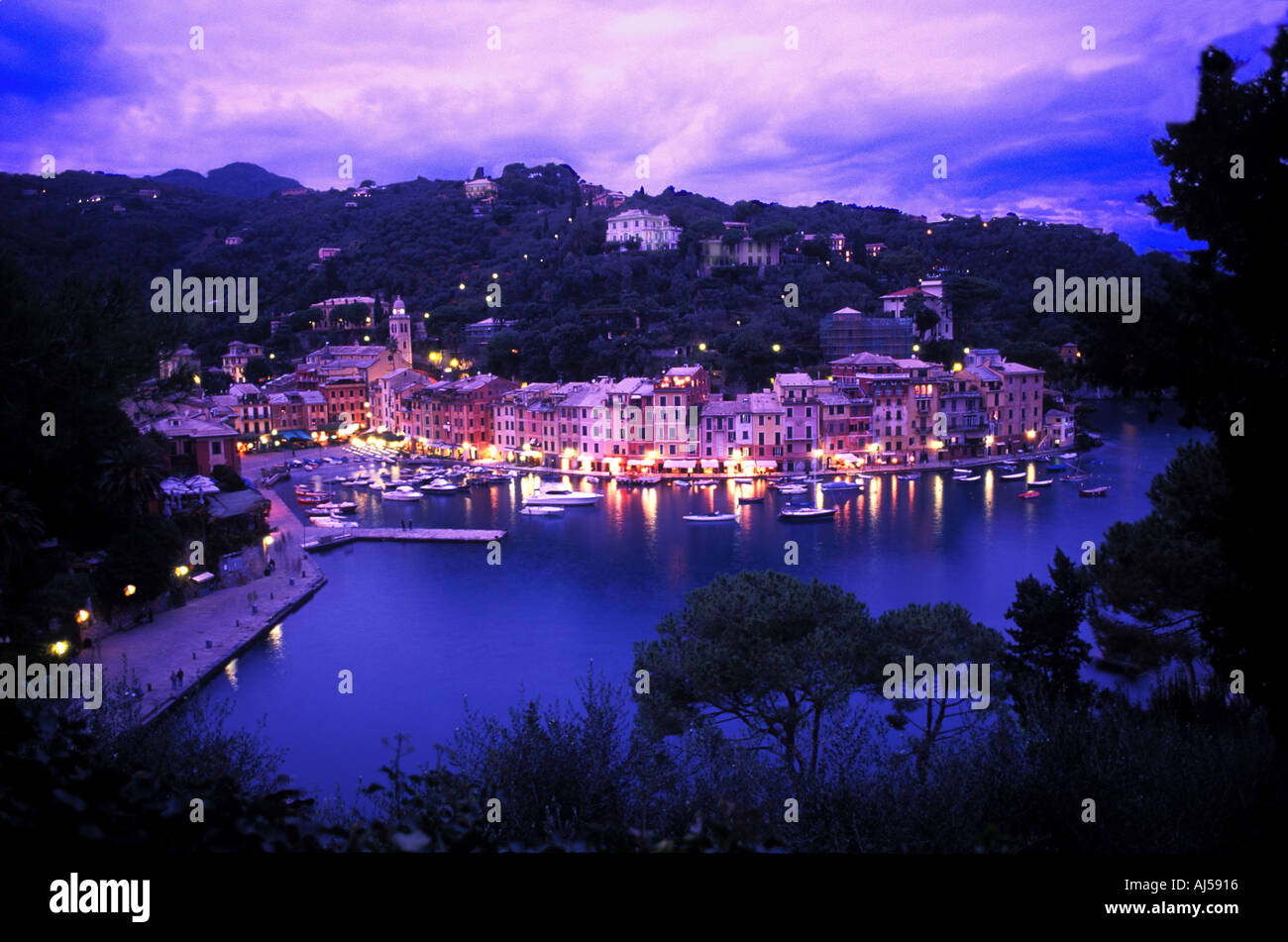 Beautiful Night Scene of Harbor in Portofino Italy Stock Photo - Alamy