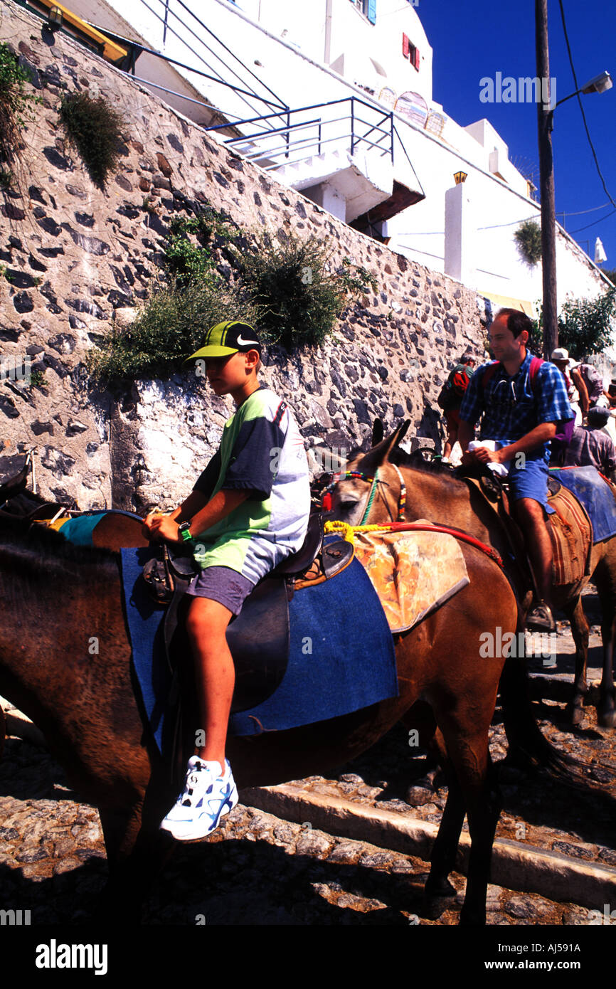 Olympics 2004 Athens Greece Tourists on Donkeys in Santorini Stock ...