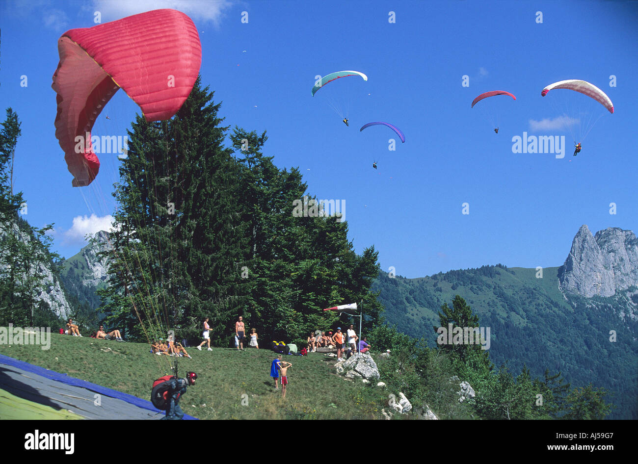 Paragliding take off point Stock Photo - Alamy