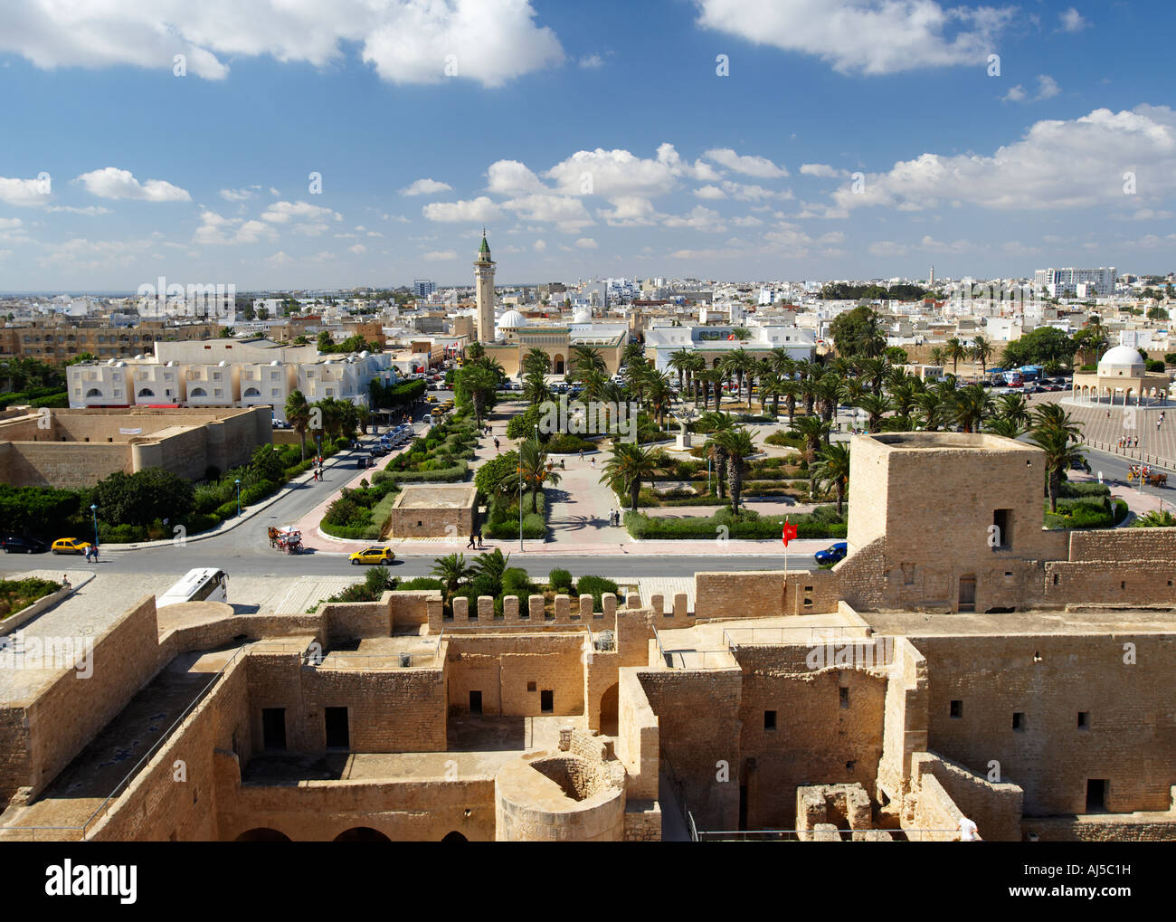 View of Fort Ribat of Harthema and the town of Monastir, Tunisia Stock ...