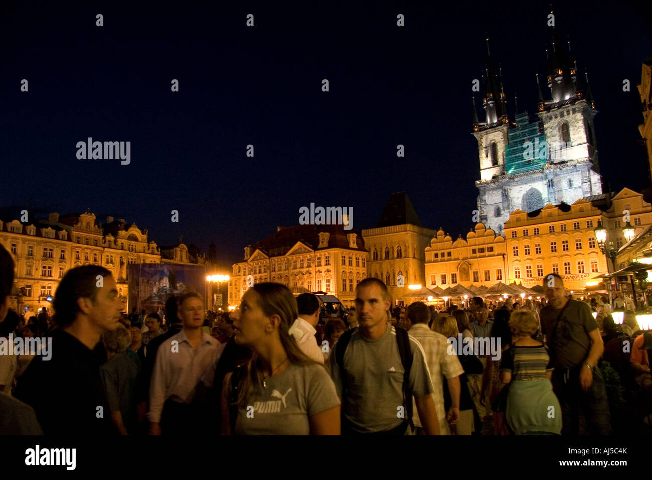 Czech republic at night with lit street lamp and buildings hi-res stock ...