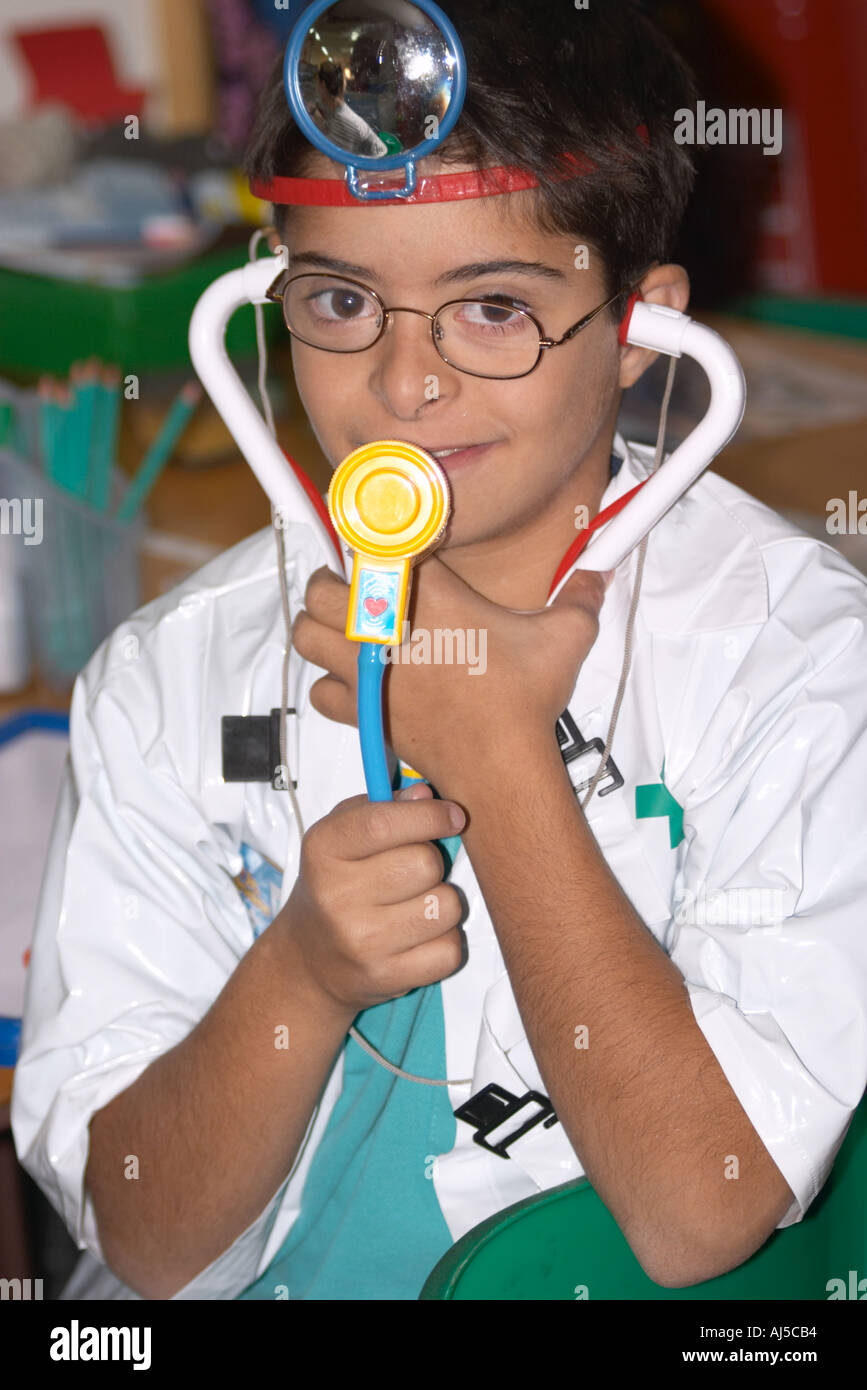 school boy dressed as doctor at school Stock Photo - Alamy