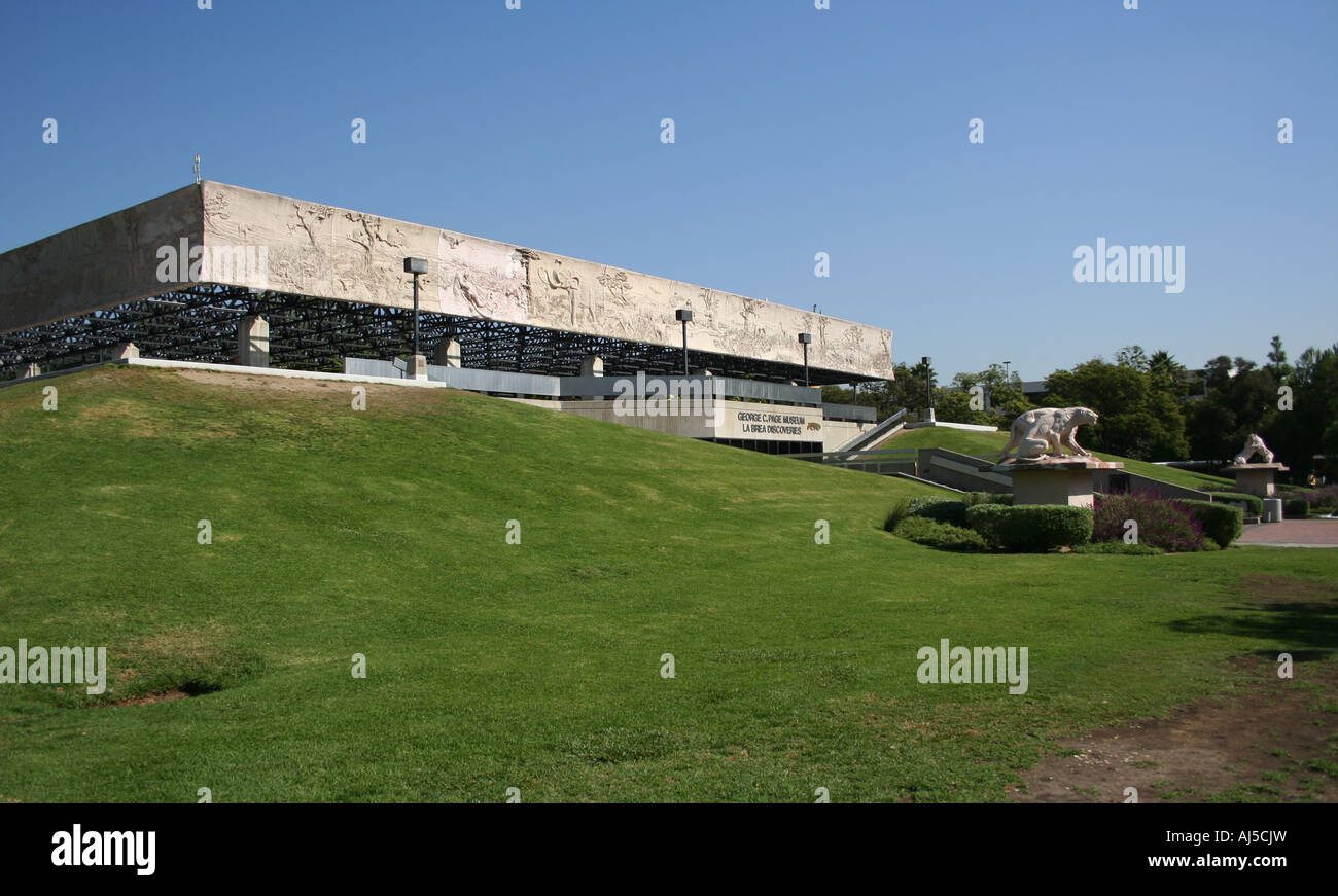 statues and grass slope at George C Page Museum Tar Pit Discoveries Los ...