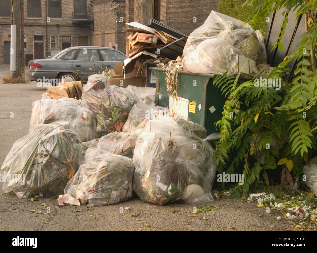 Overflowing garbage dumpster due to waste hauler strike Stock Photo - Alamy