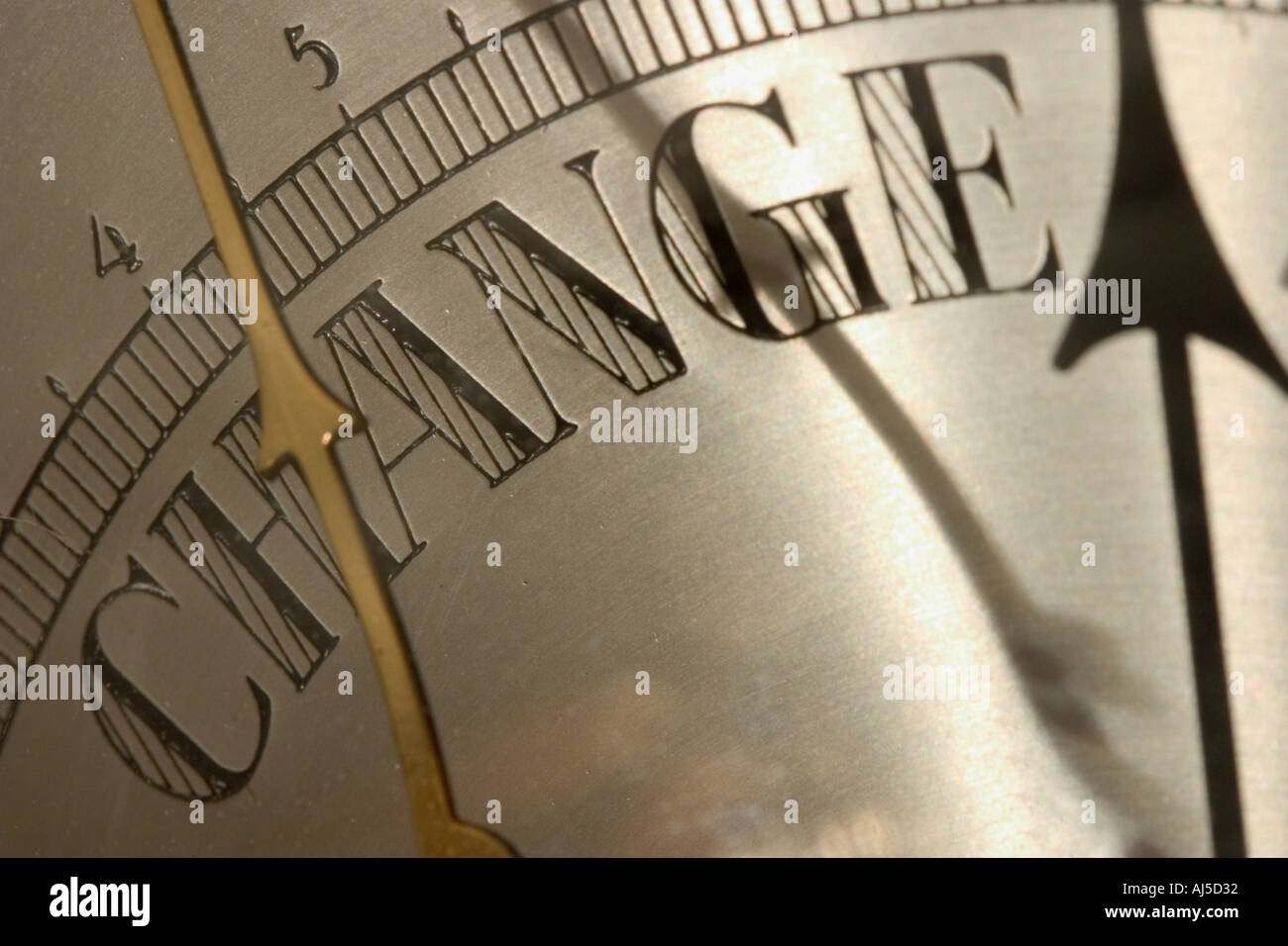 Weather barometer closeup of dial Needle on change Stock Photo - Alamy