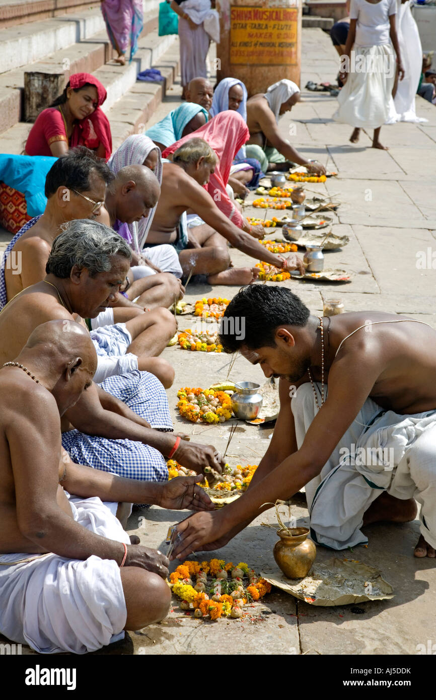 Puja ceremony. Dandi Ghat. Ganges river. Varanasi. India Stock Photo ...