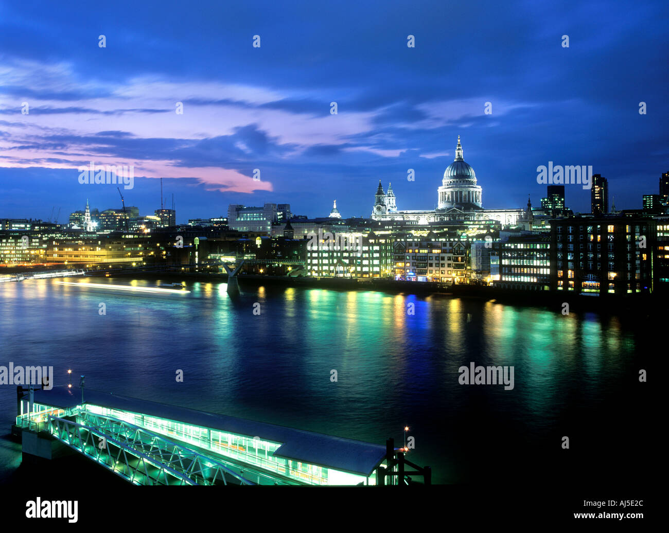 london, panoramic, night, view, st. paul's, river, thames, england, uk ...