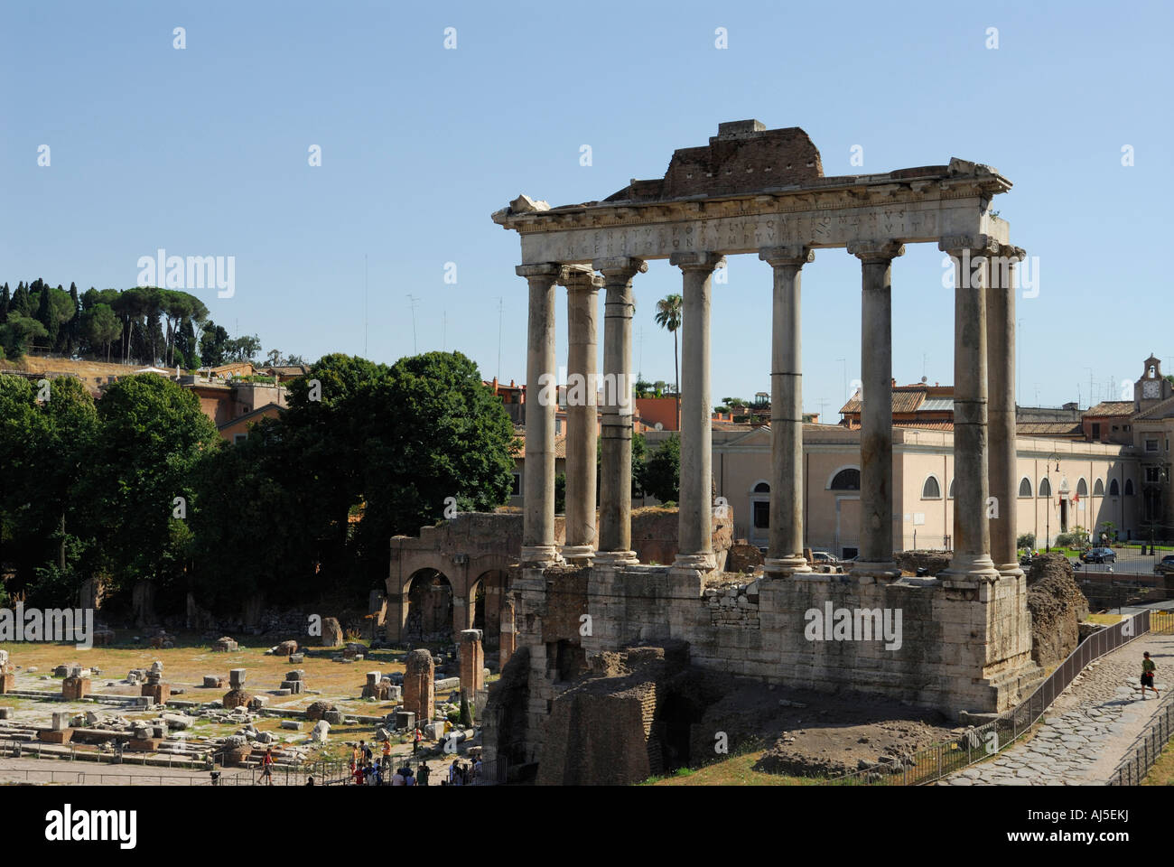 ancient ruins of the temple of saturn in the roman forum rome italy ...