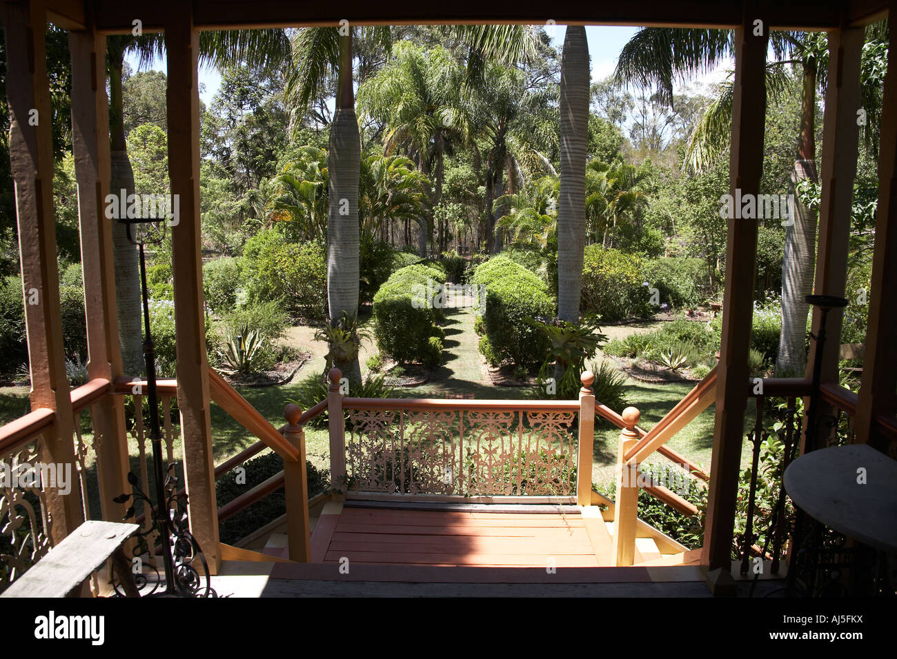 Entrance stair and porch of old colonial style Queenslander wooden ...