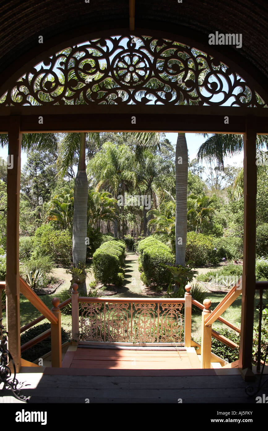 Entrance stair and porch of old colonial style Queenslander wooden ...