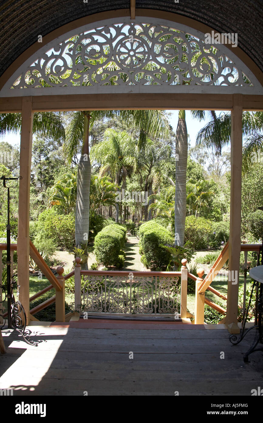 Entrance stair and porch of old colonial style Queenslander wooden ...