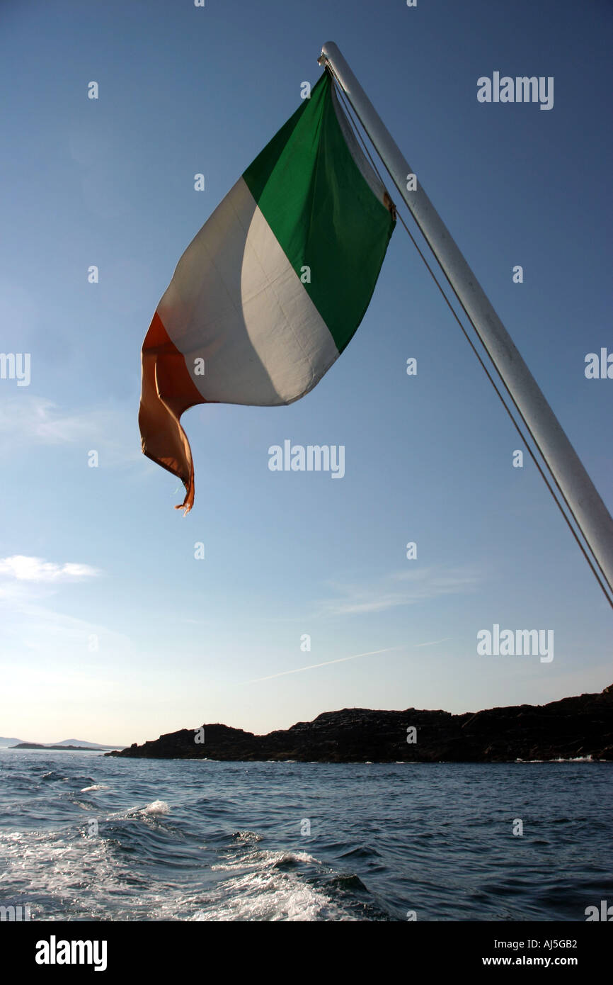 Irish flag flying from the stern of the Clear Island ferry off ...