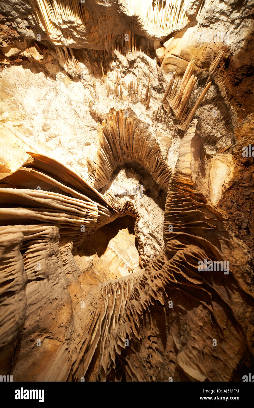 Stalagtite curtains in roof of Chifley Cave at Jenolan Caves in Blue ...