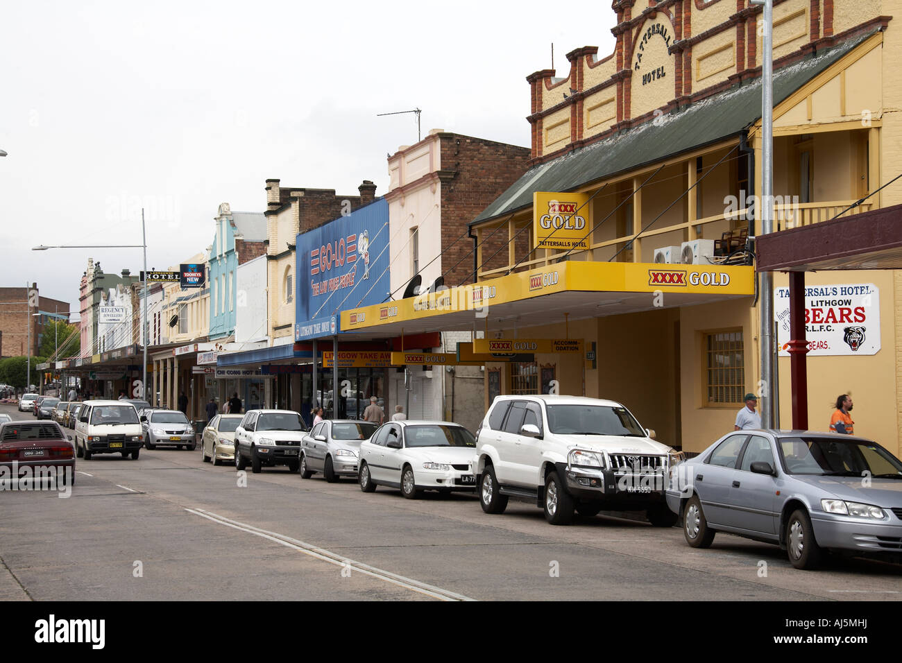 Shops and buildings in town centre of Lithgow Blue Mountains New South ...