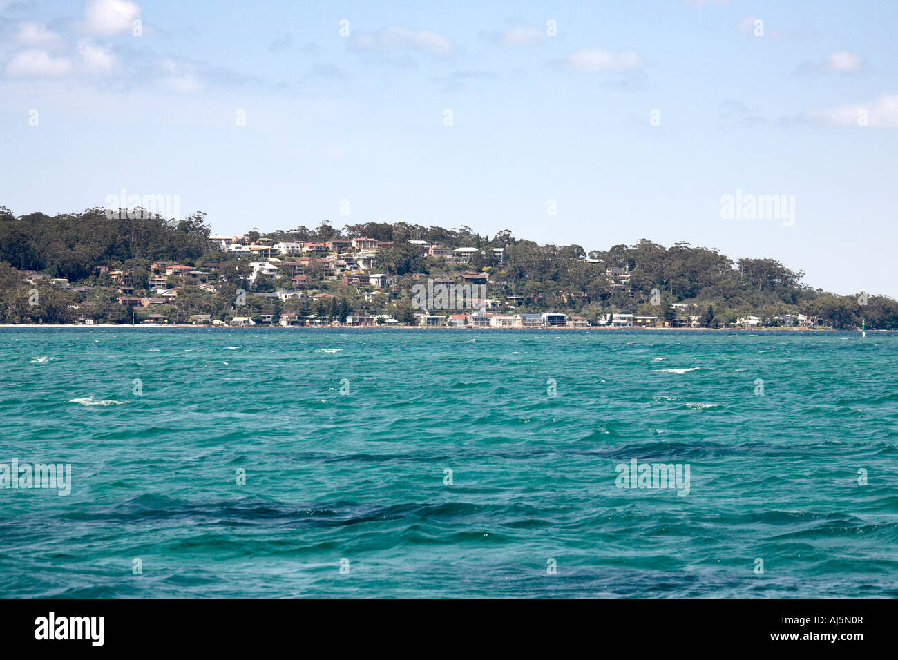 Town of Nelson Bay from across water in Port Stephens New South Wales ...