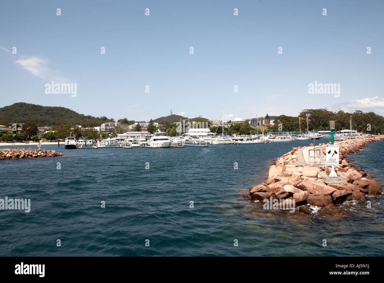 Marina harbour and town of Nelson Bay with boats and cruisers in Port ...