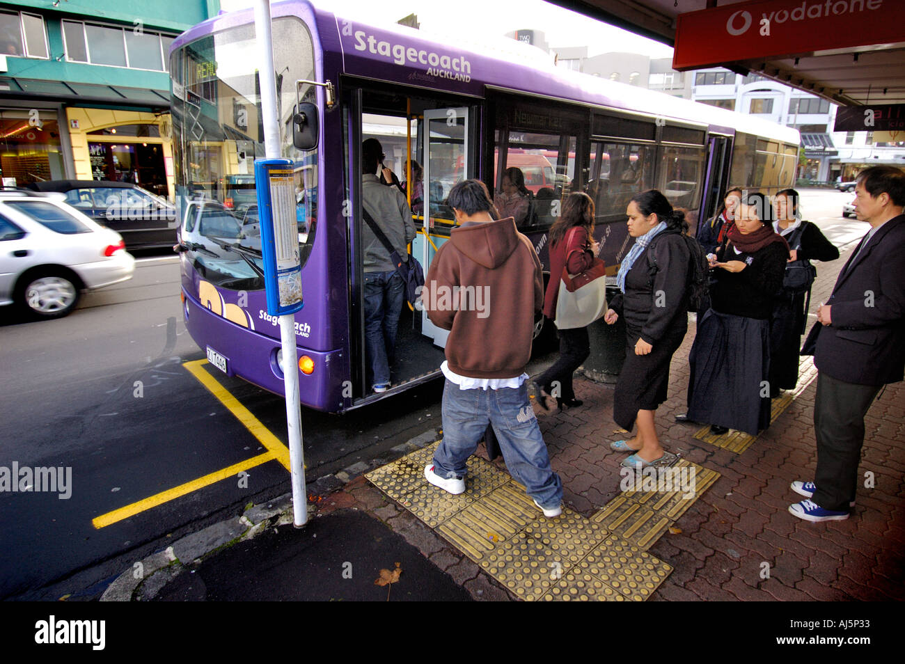 New Zealand Auckland Passengers getting in the stagecoach bus Stock ...
