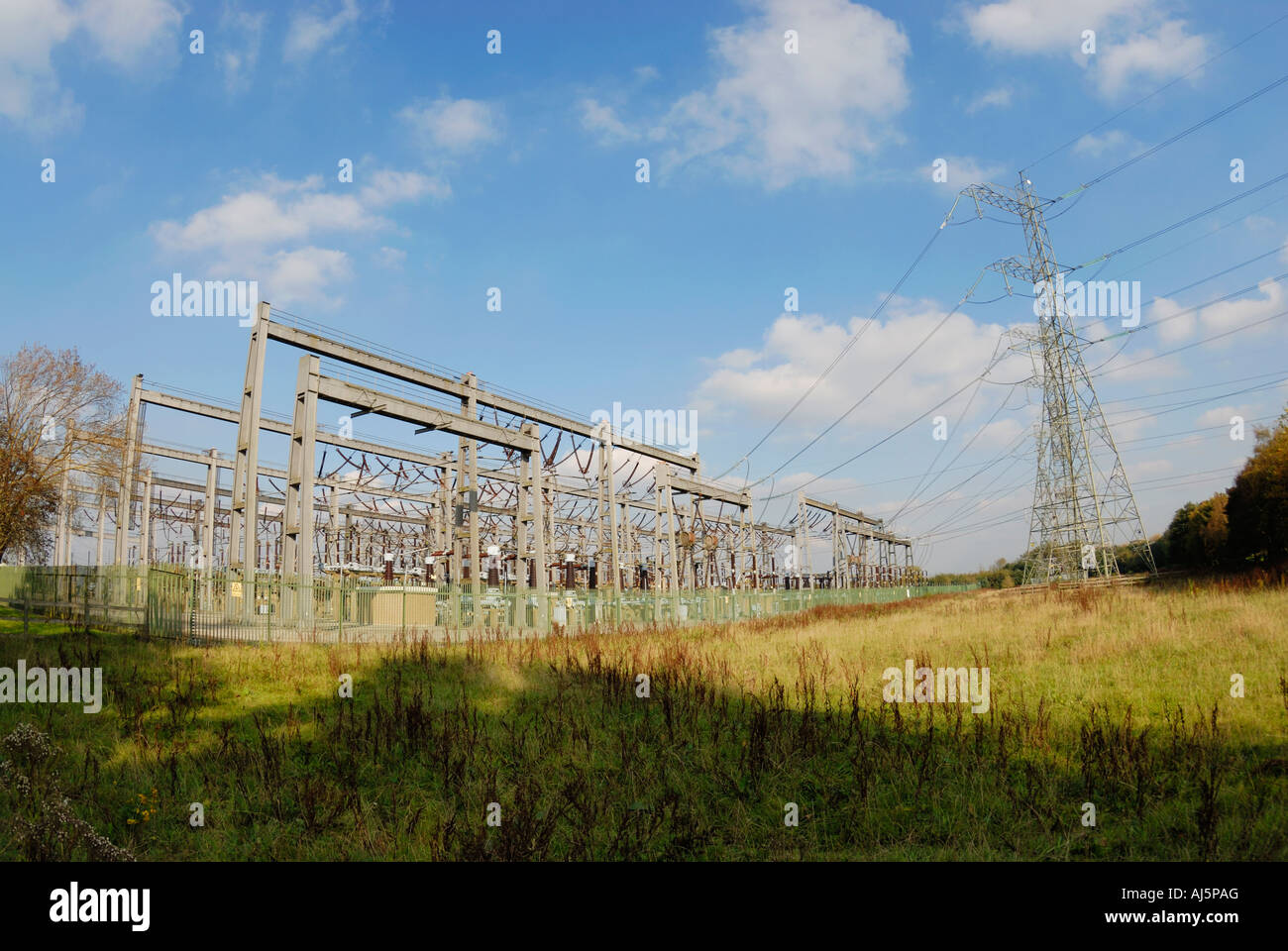 Electricity substation network near Partington in Manchester Stock ...