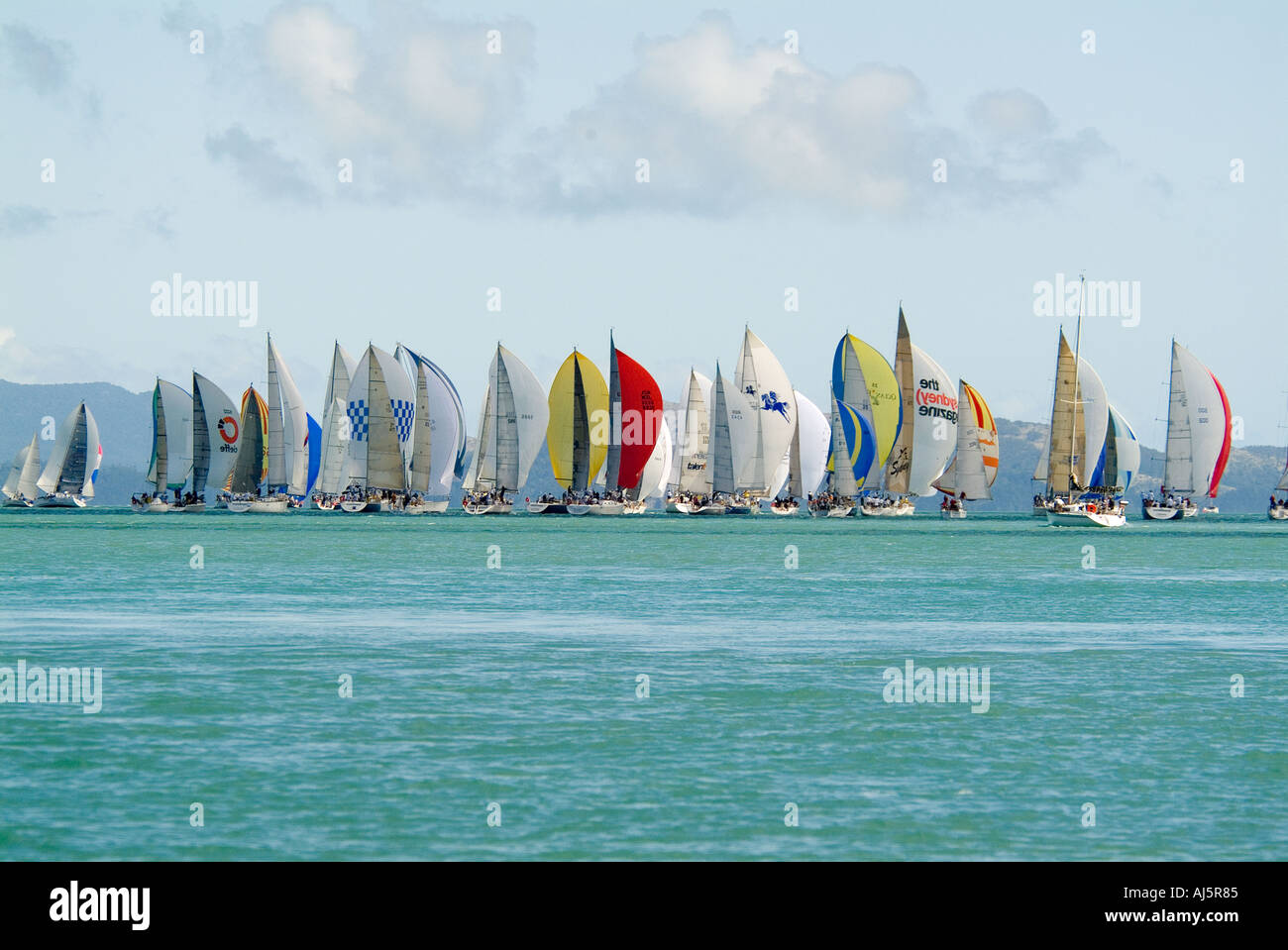 yachts bunch up at race start Stock Photo - Alamy