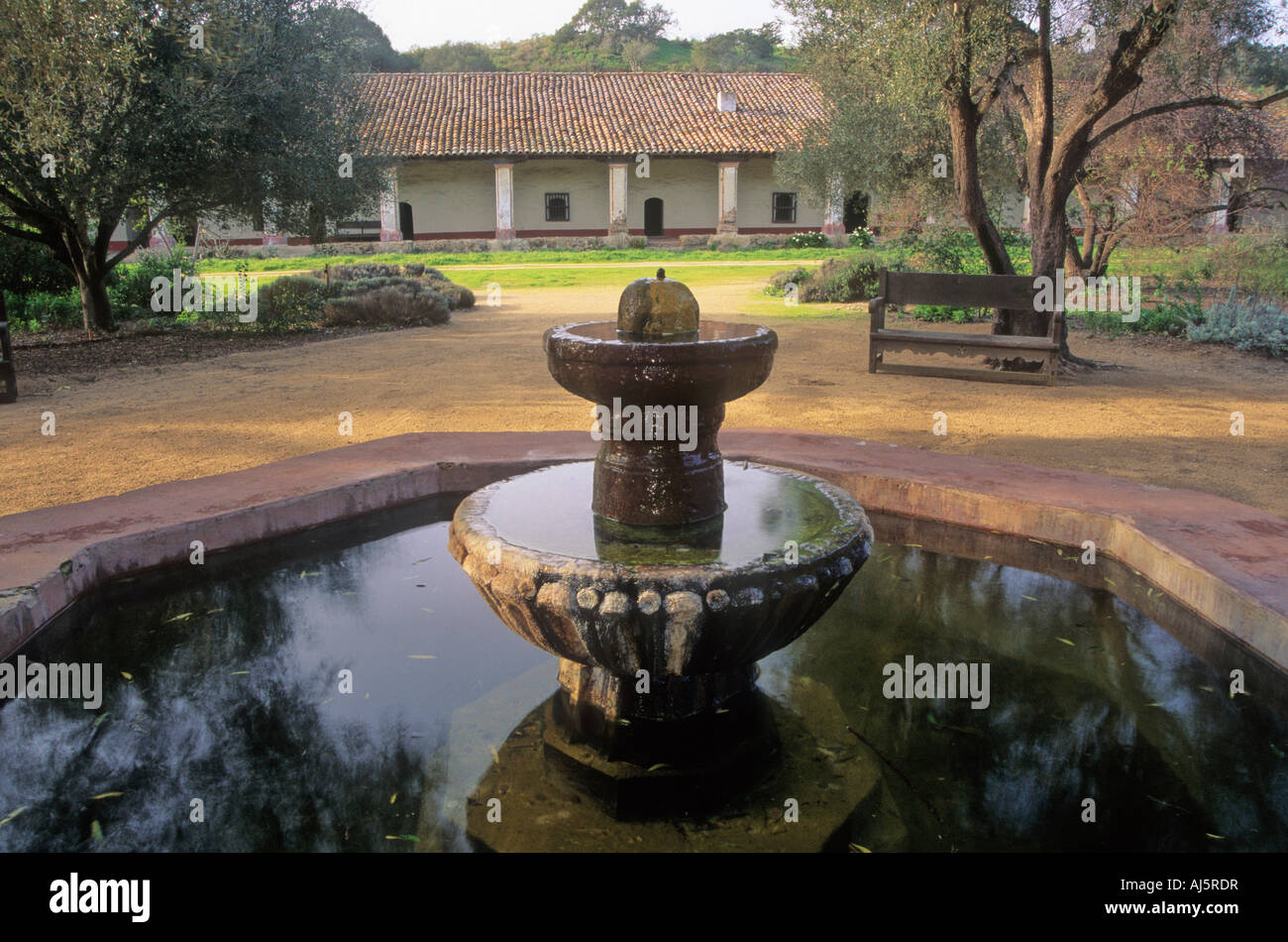 the central fountain in the gardens at Mission La Purisima State Park ...