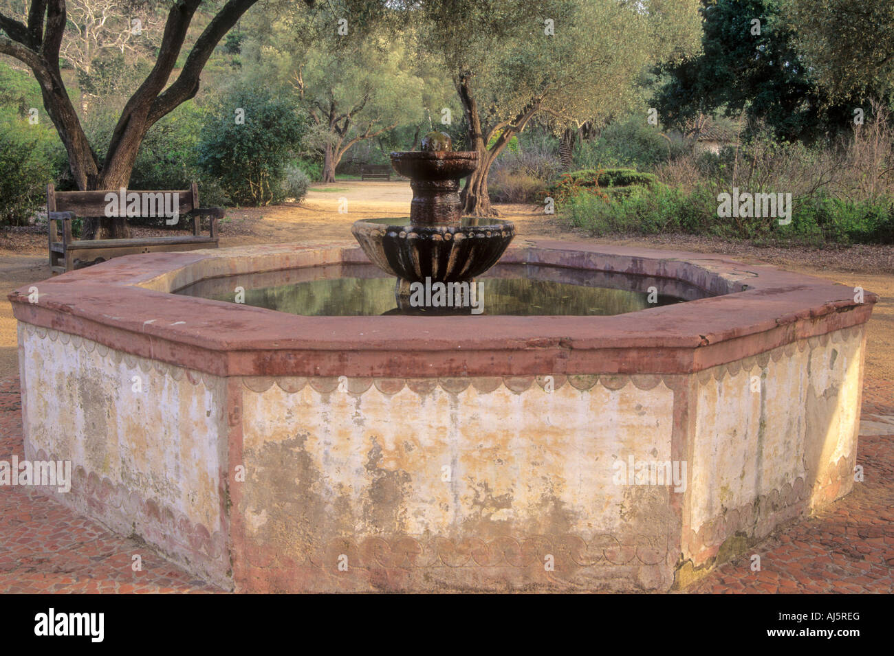 The central fountain in the gardens at Mission La Purisima State Park ...