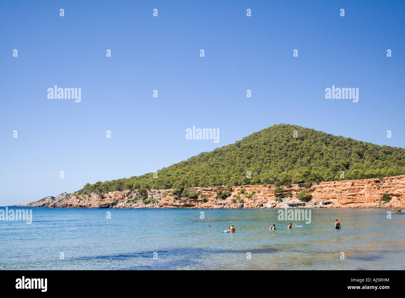the bay and the beach of Sa Caleta Stock Photo - Alamy