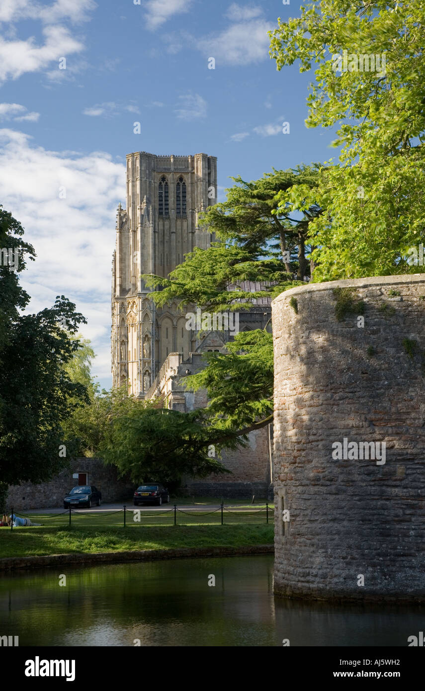 Wells Cathedral Tower from the moat Stock Photo - Alamy