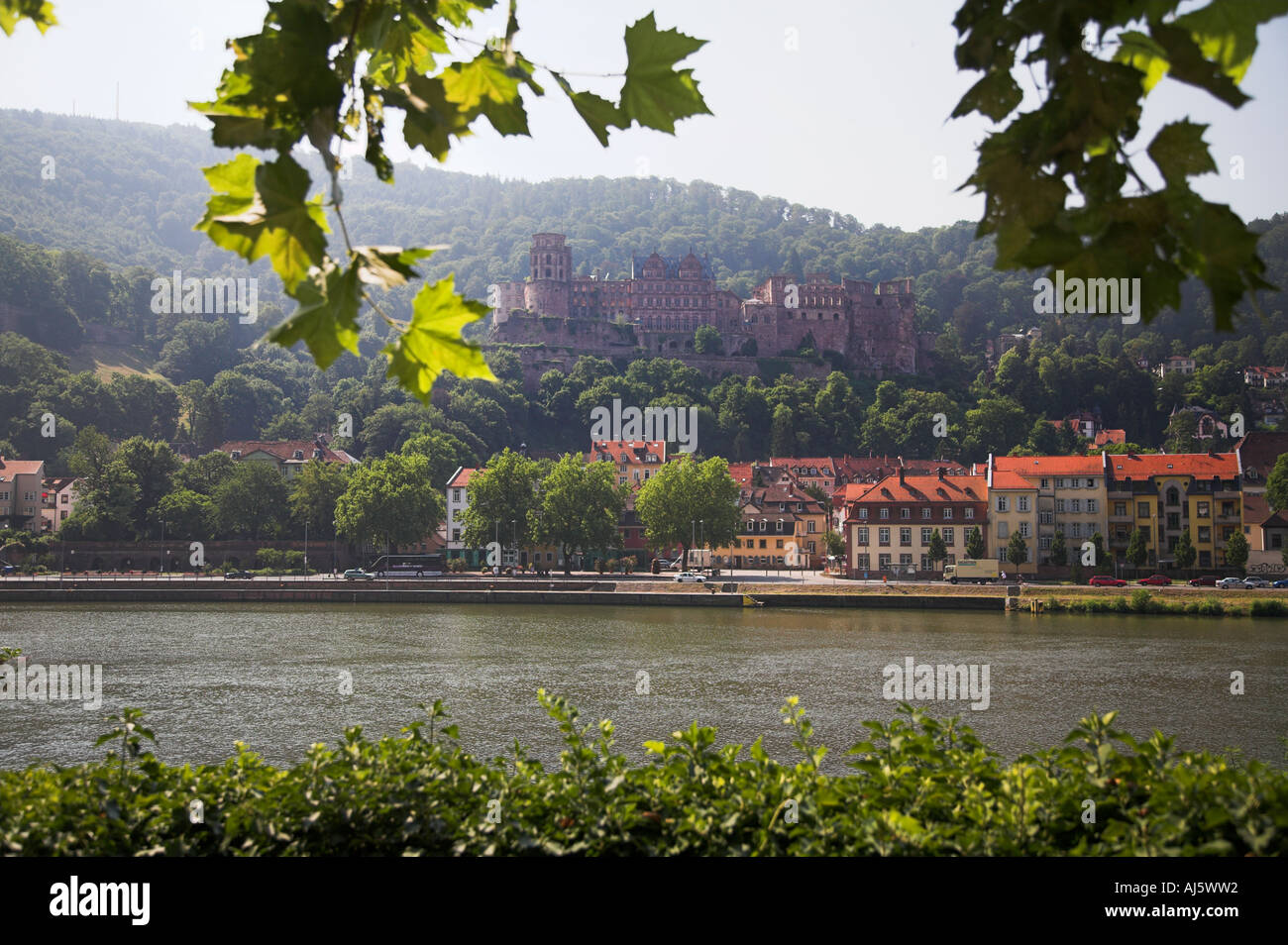 Heidelberg castle overlooking the old town and Neckar River Baden ...