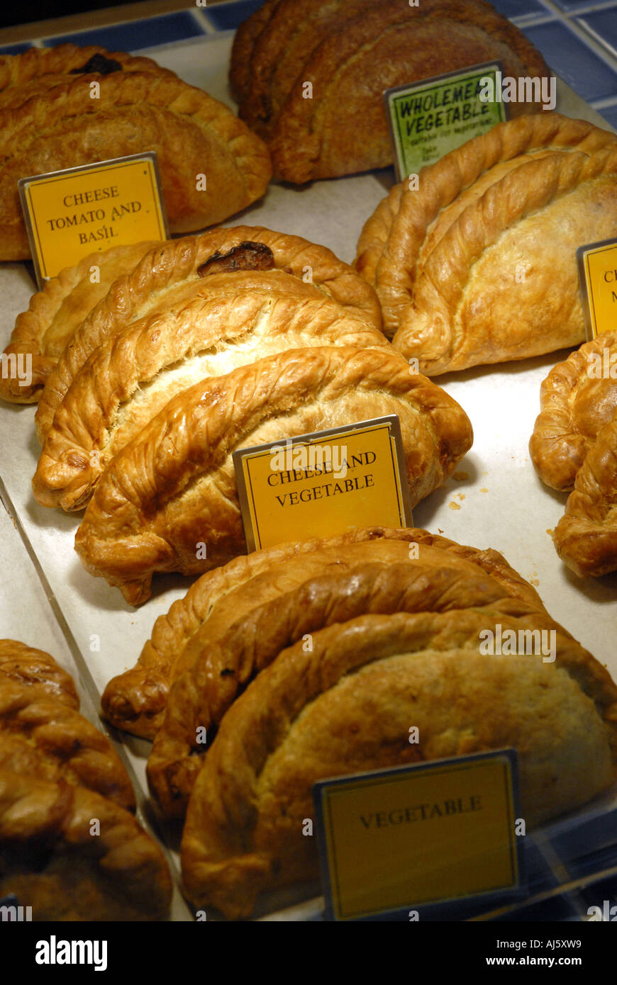 West Cornwall Pasty shop counter display in Winchester Hampshire Stock ...