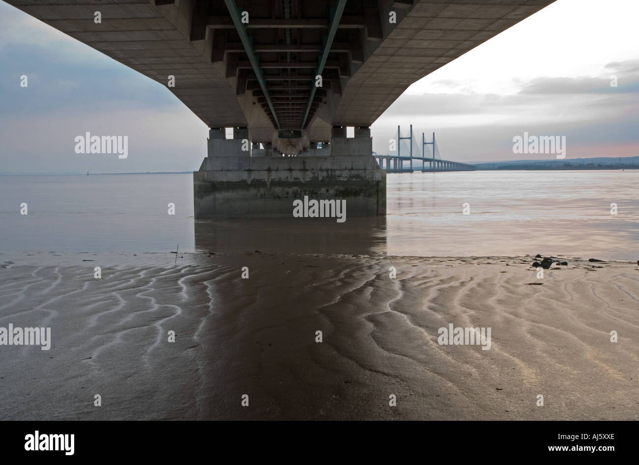 Severn bridge underneath structure Stock Photo - Alamy