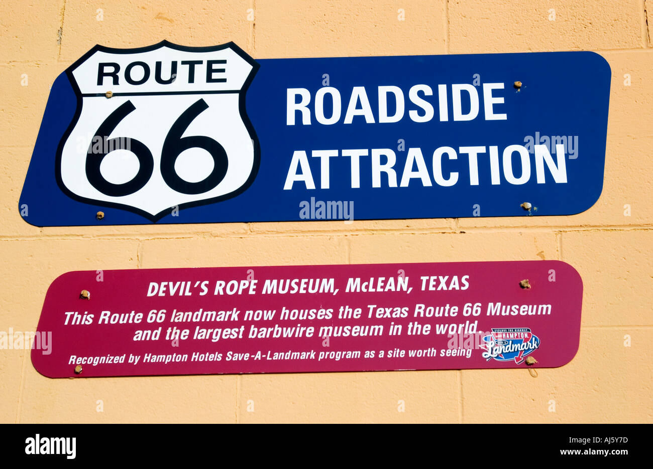 Route 66 Roadside Attraction sign in front of the Devils Rope Museum in ...