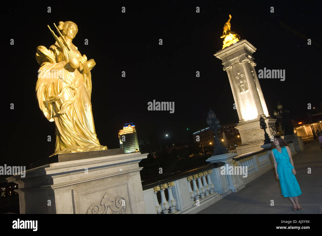 young Chinese model on a bridge over the Hai He Hai River in Tianjin ...