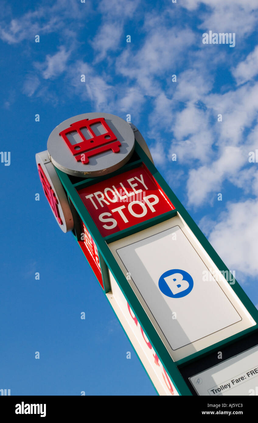 Red trolley bus picture on sign hi-res stock photography and images - Alamy