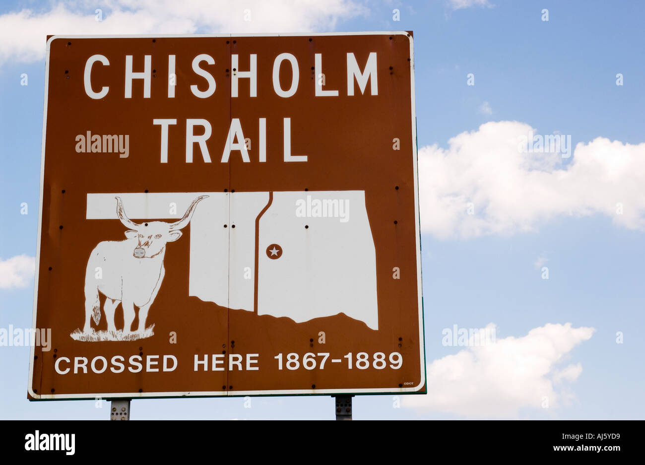 Chisholm Trail Crossing sign in Oklahoma, USA, marking a historic ...