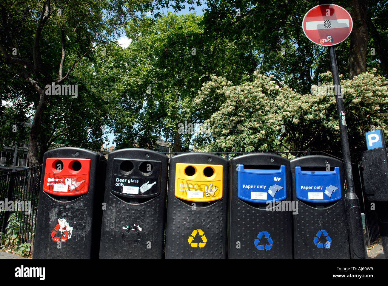 Recycle bins in Hoxton Square London Stock Photo - Alamy