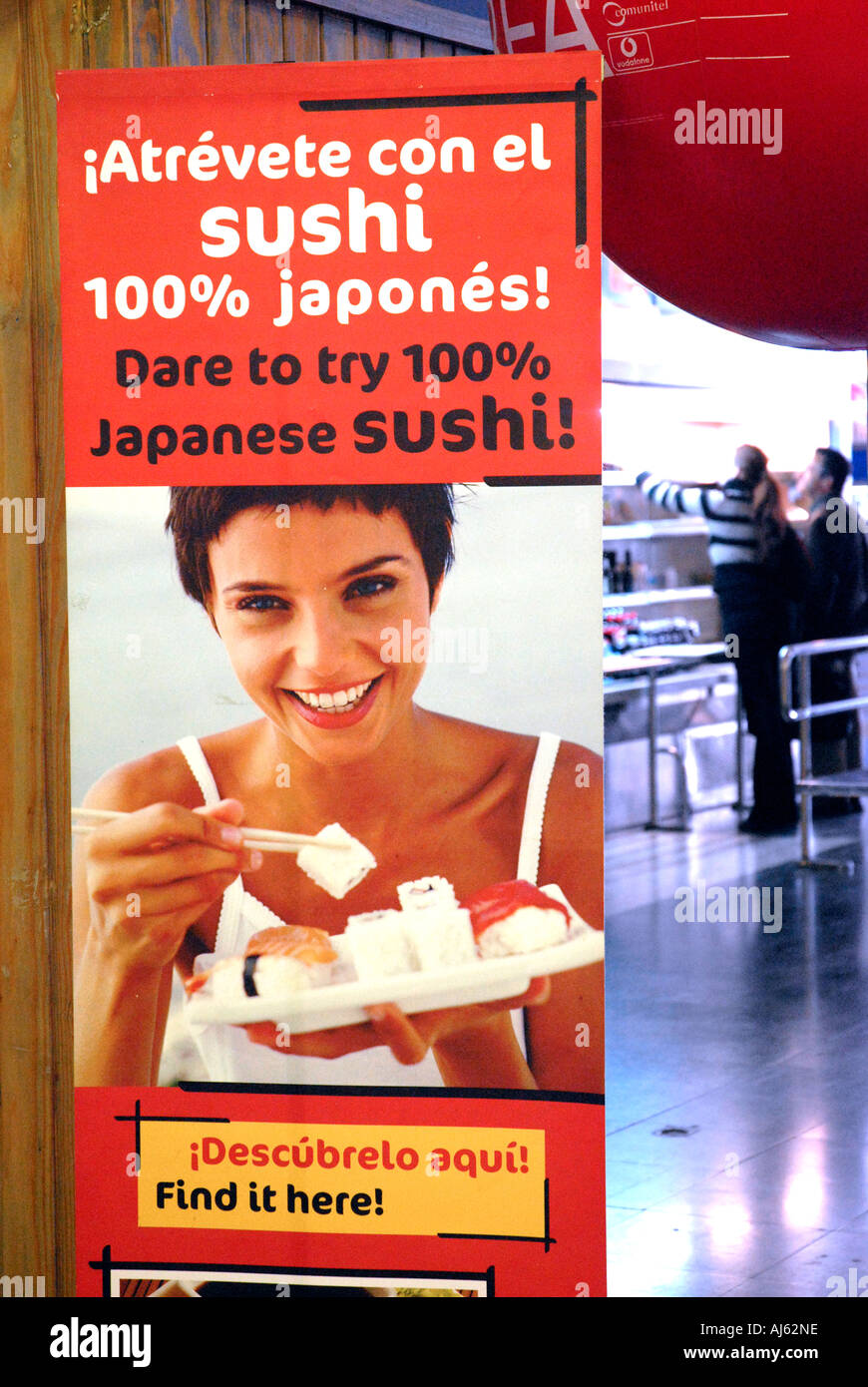 Japanese sushi promotional sign at the international airport terminal ...
